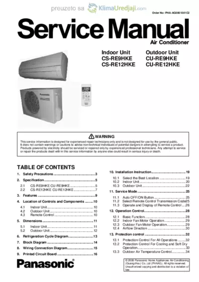 Panasonic service manual | Klimauredjaji.com